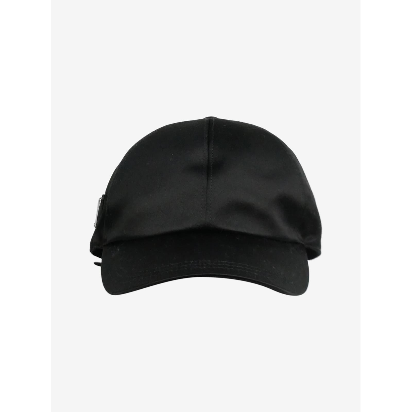 Prada Black silk cap with triangle logo detail to the side ref.1012681 ...