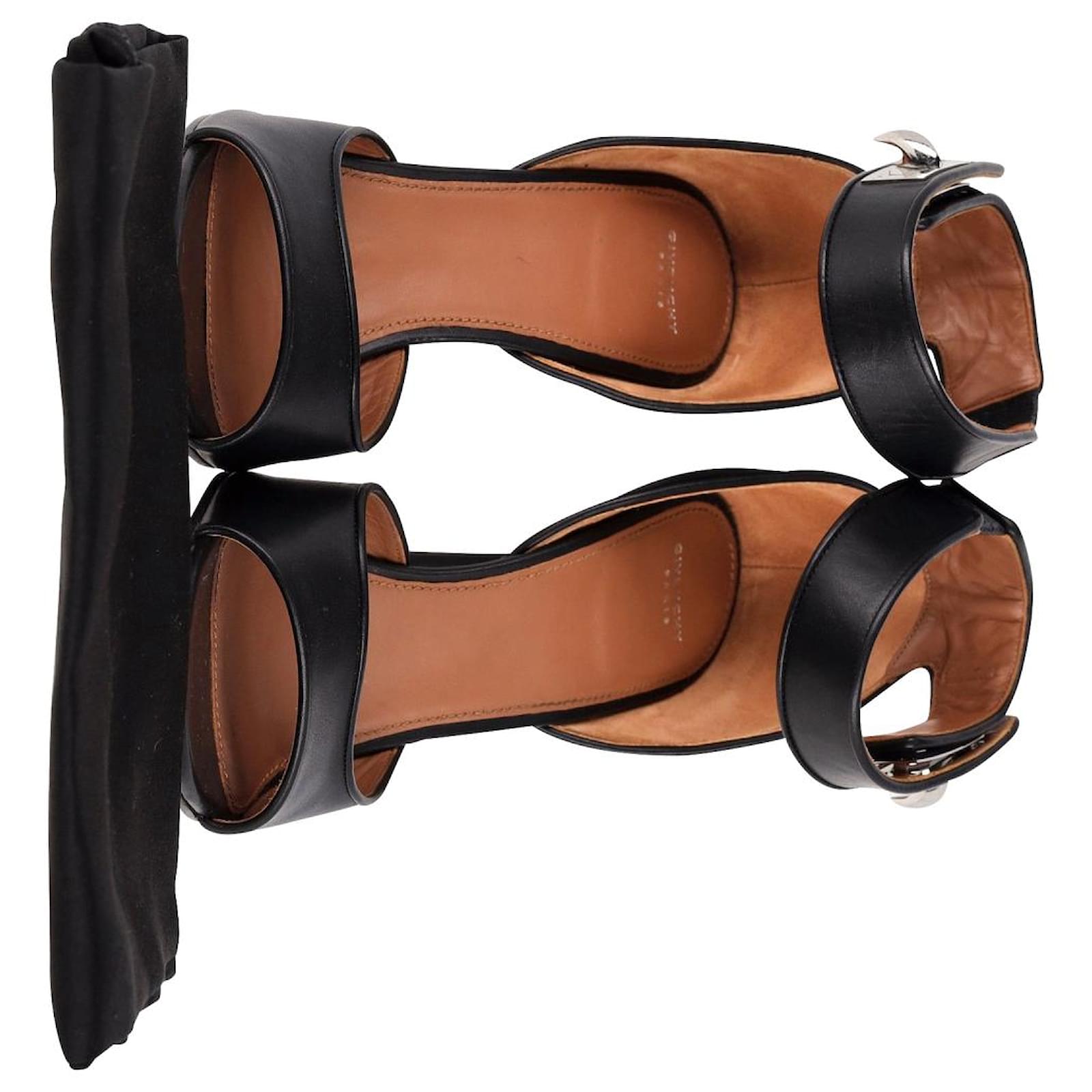Givenchy Shark Tooth Lock Ankle Strap Sandals in Black Leather ref ...