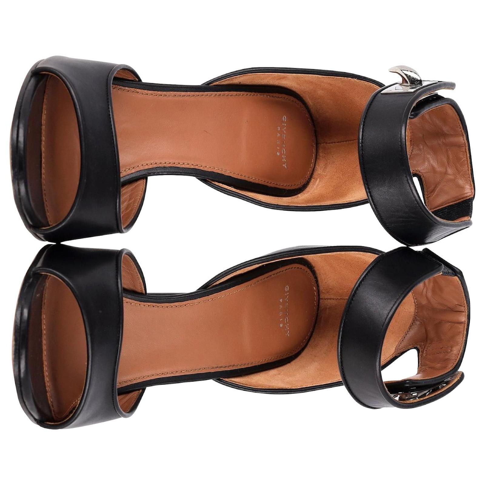 Givenchy Shark Tooth Lock Ankle Strap Sandals in Black Leather ref ...