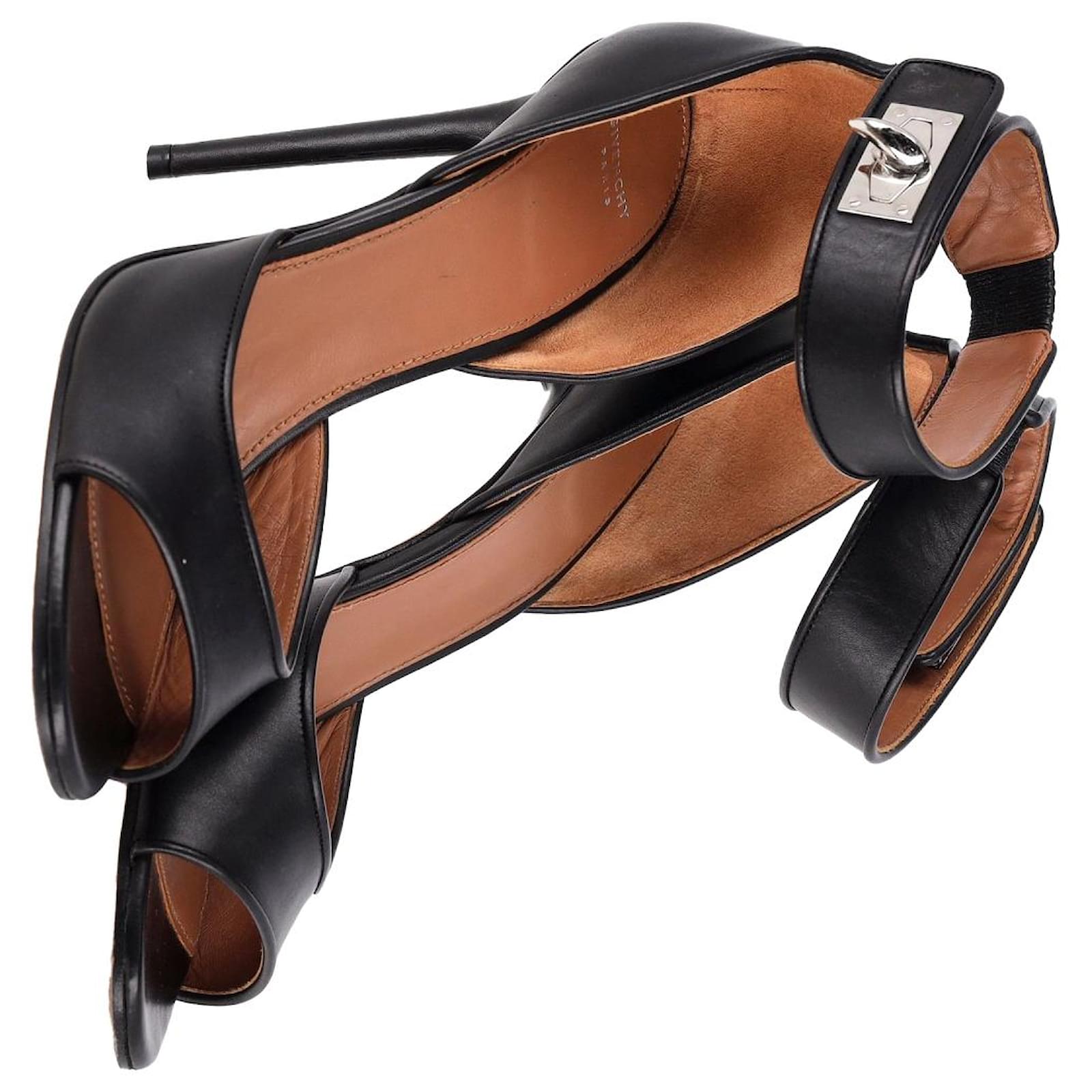 Givenchy Shark Tooth Lock Ankle Strap Sandals in Black Leather ref ...