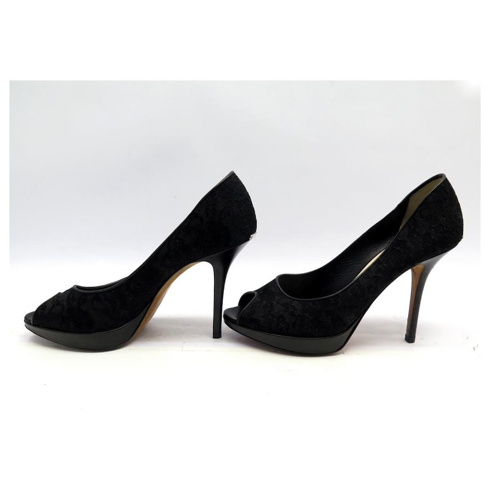 CHAUSSURES CHRISTIAN DIOR DENTELLE 41 ESCARPINS CUIR NOIR BLACK PUMP ...