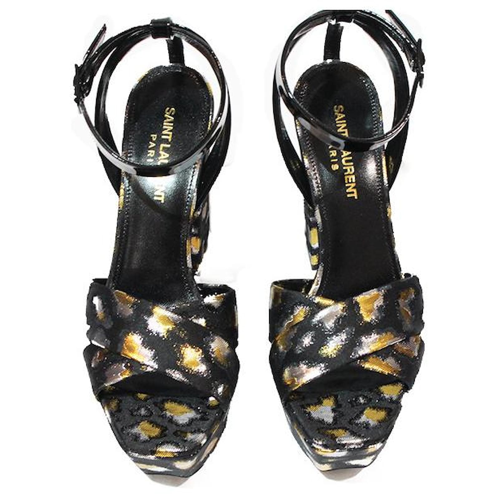 Saint Laurent Sandals Black Leopard print Cloth ref.1021195 - Joli Closet