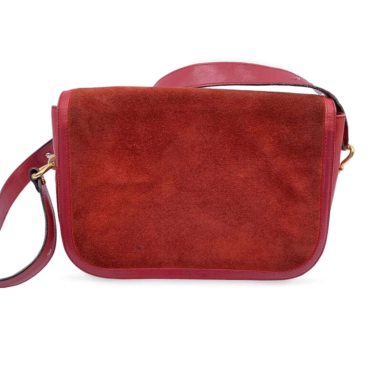 Gucci Vintage Red Suede and Leather Flap Shoulder Bag ref.1027712 ...