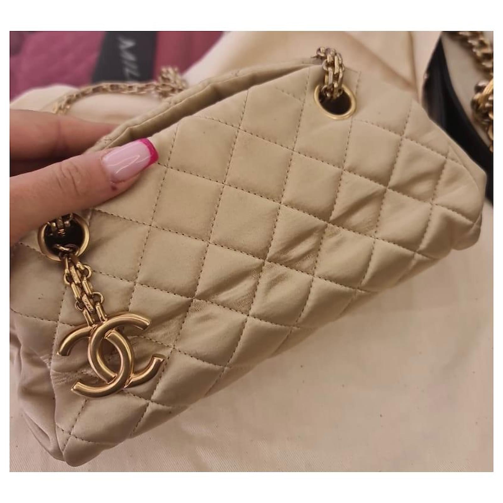Chanel mini just Mademoiselle gold satin bag with gold hardware Golden ...