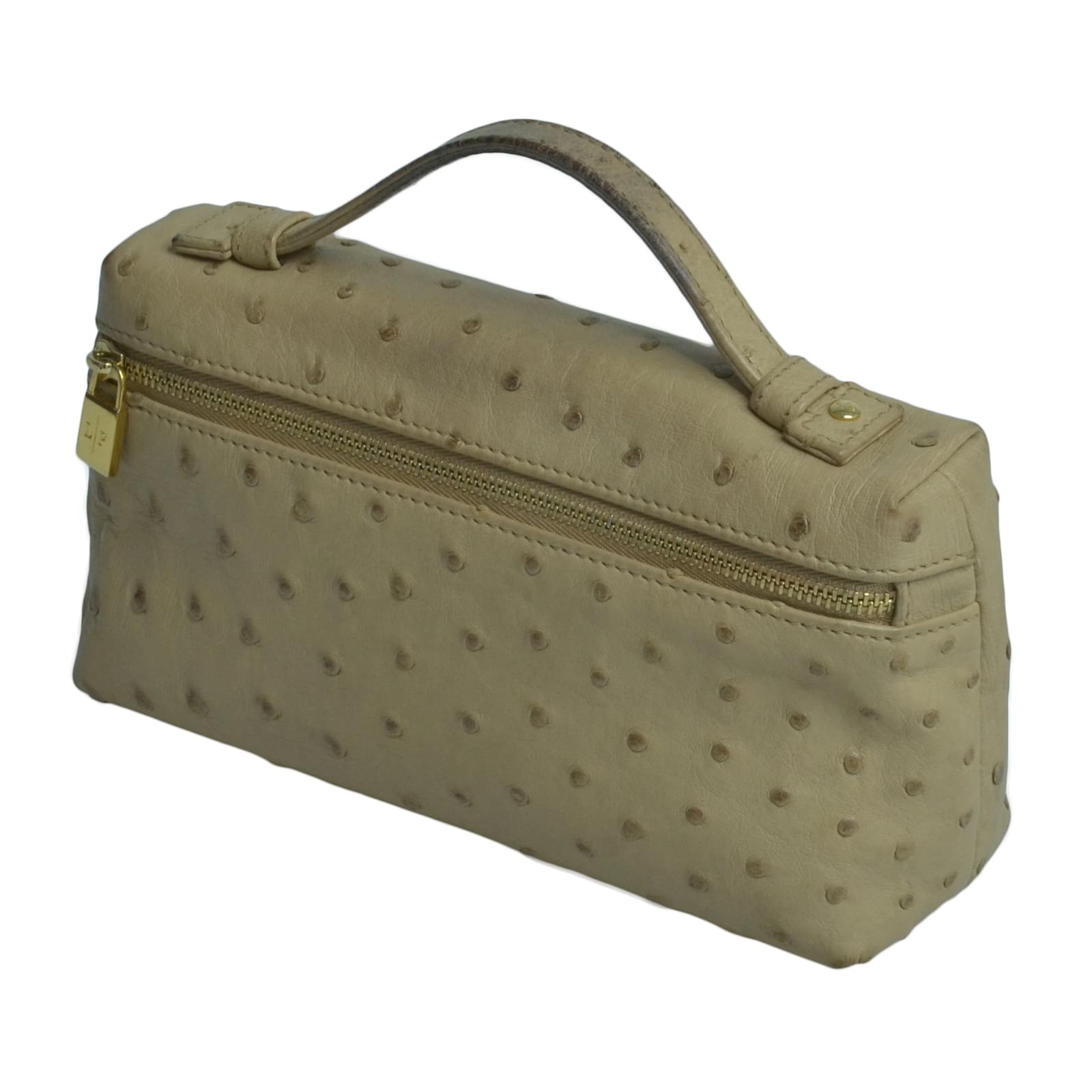 Loro Piana Beige Ostrich Extra Pocket Pouch L 19 Exotic leather ref ...