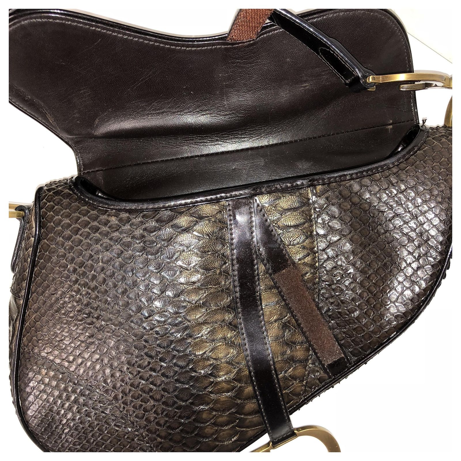 Christian Dior Python Saddle GHW Bag Brown Leather ref.1036099 - Joli ...