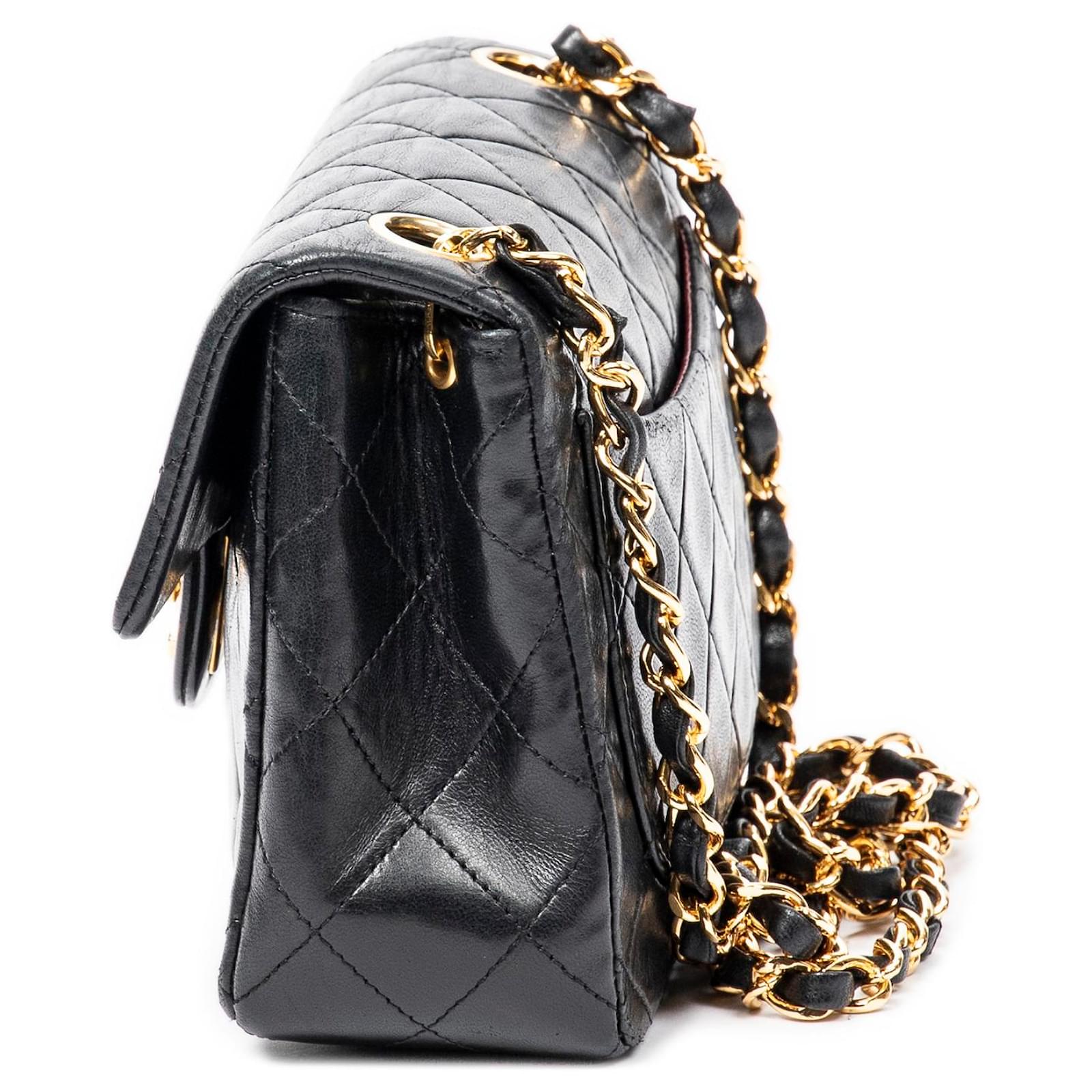 Chanel Black Mini Classic Lambskin Square Single Flap Leather ref ...