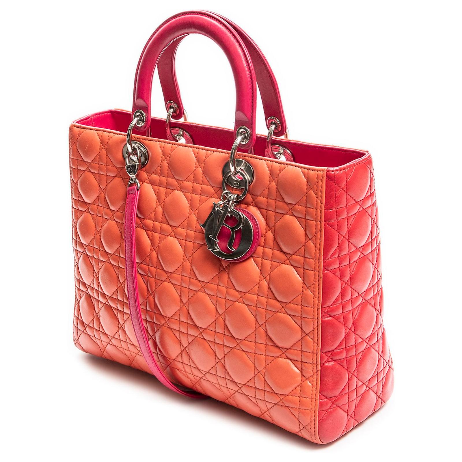 Dior Orange Large Cannage Lambskin Bicolor Lady Dior Pink Leather Pony ...