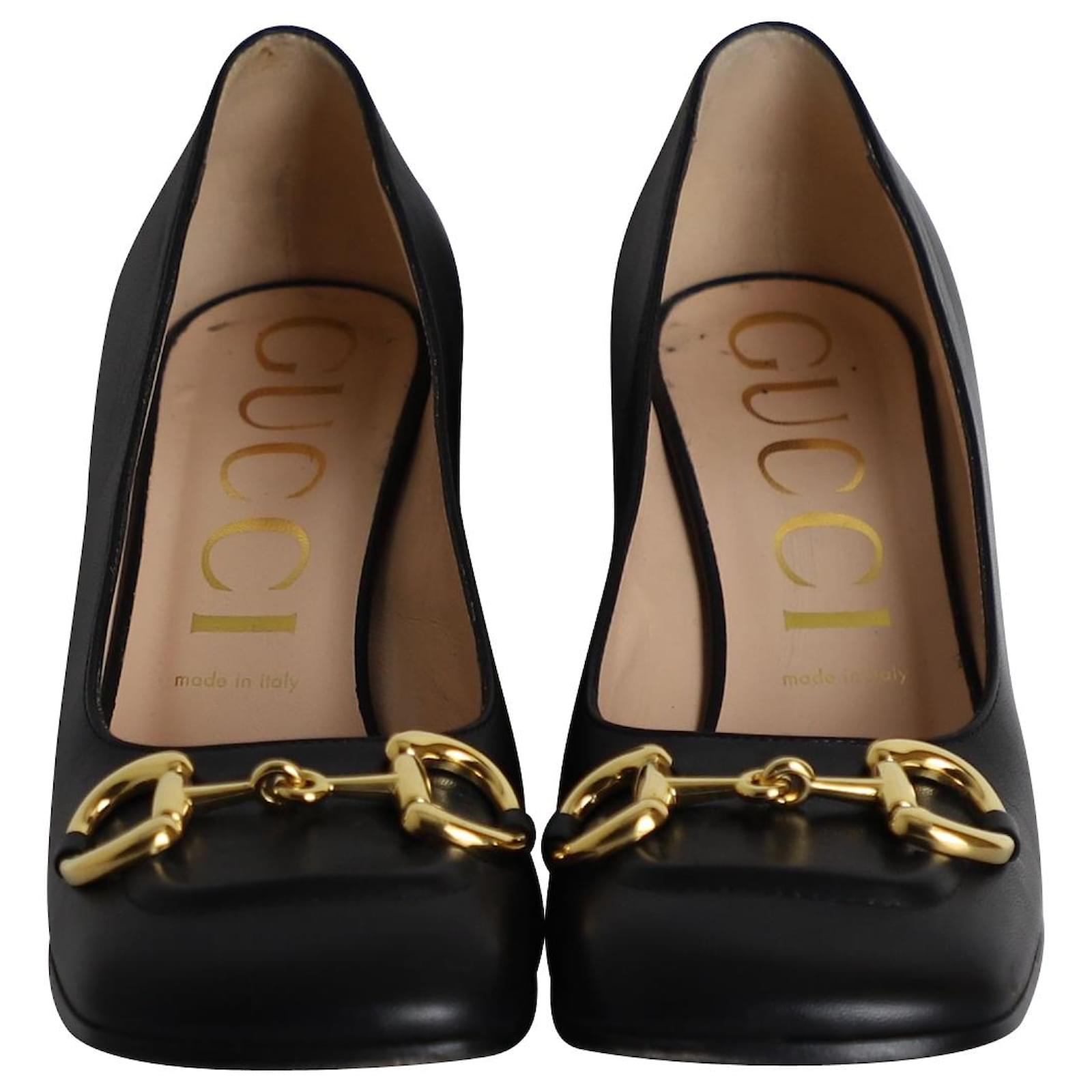 Gucci Horsebit Block Heel Pumps in Black Leather ref.1040858 - Joli Closet