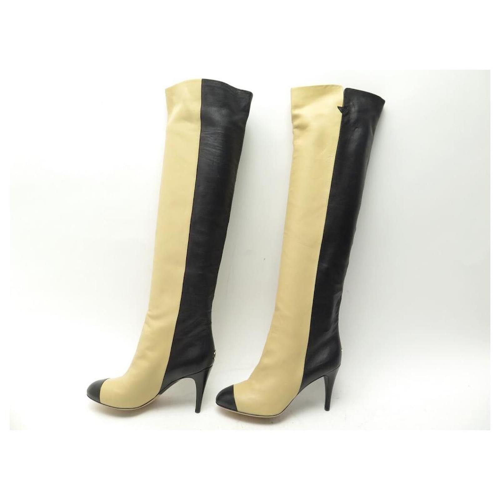 CHANEL SHOES G THIGH BOOTS26233 39 KNEE HIGH TWO TONE BOOTS Leather ref ...