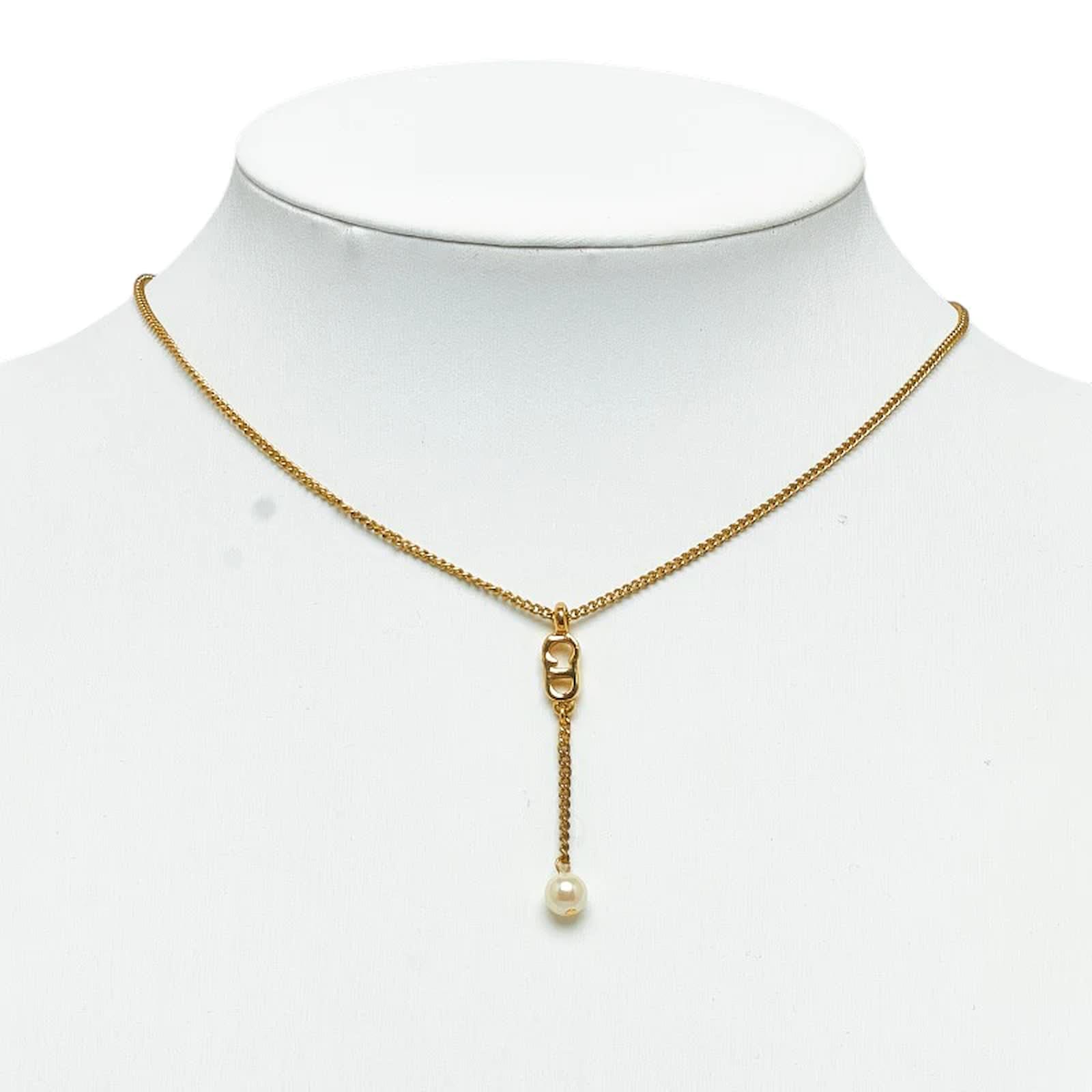 Dior Pearl Drop Chain Necklace Golden Metal ref.1050484 - Joli Closet