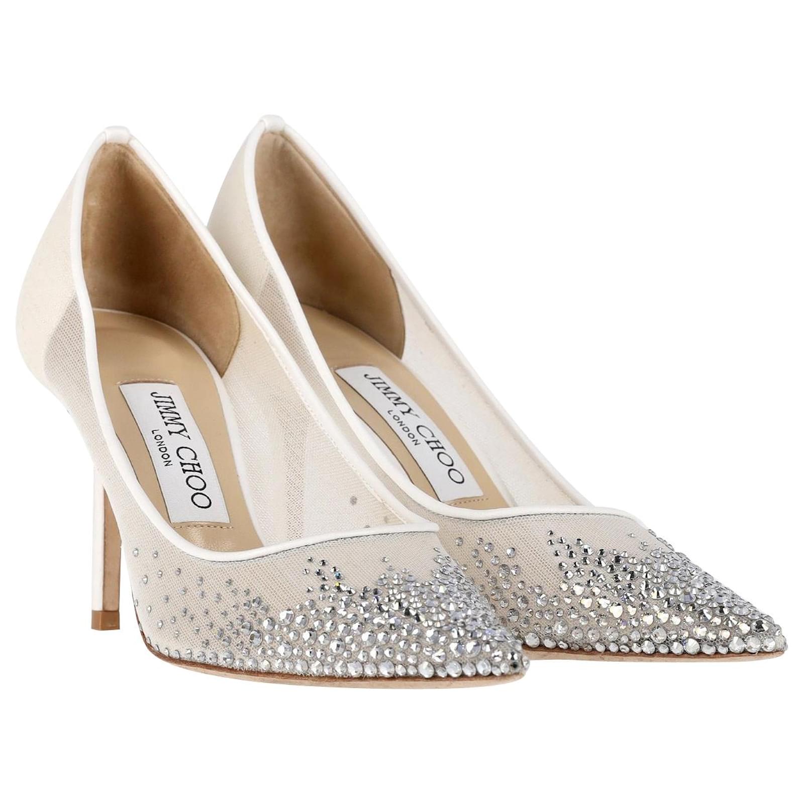 Jimmy Choo Love 85 Crystal-Embellished Pumps in Cream Mesh White ...