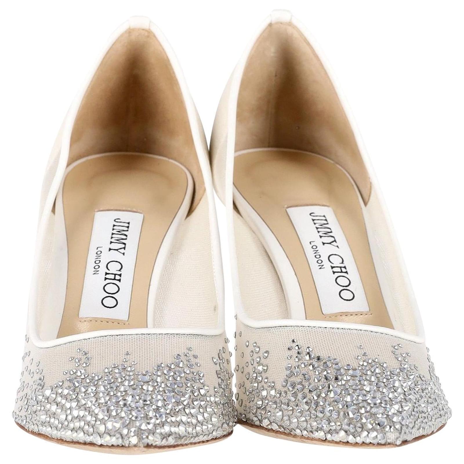 Jimmy Choo Love 85 Crystal-Embellished Pumps in Cream Mesh White ...