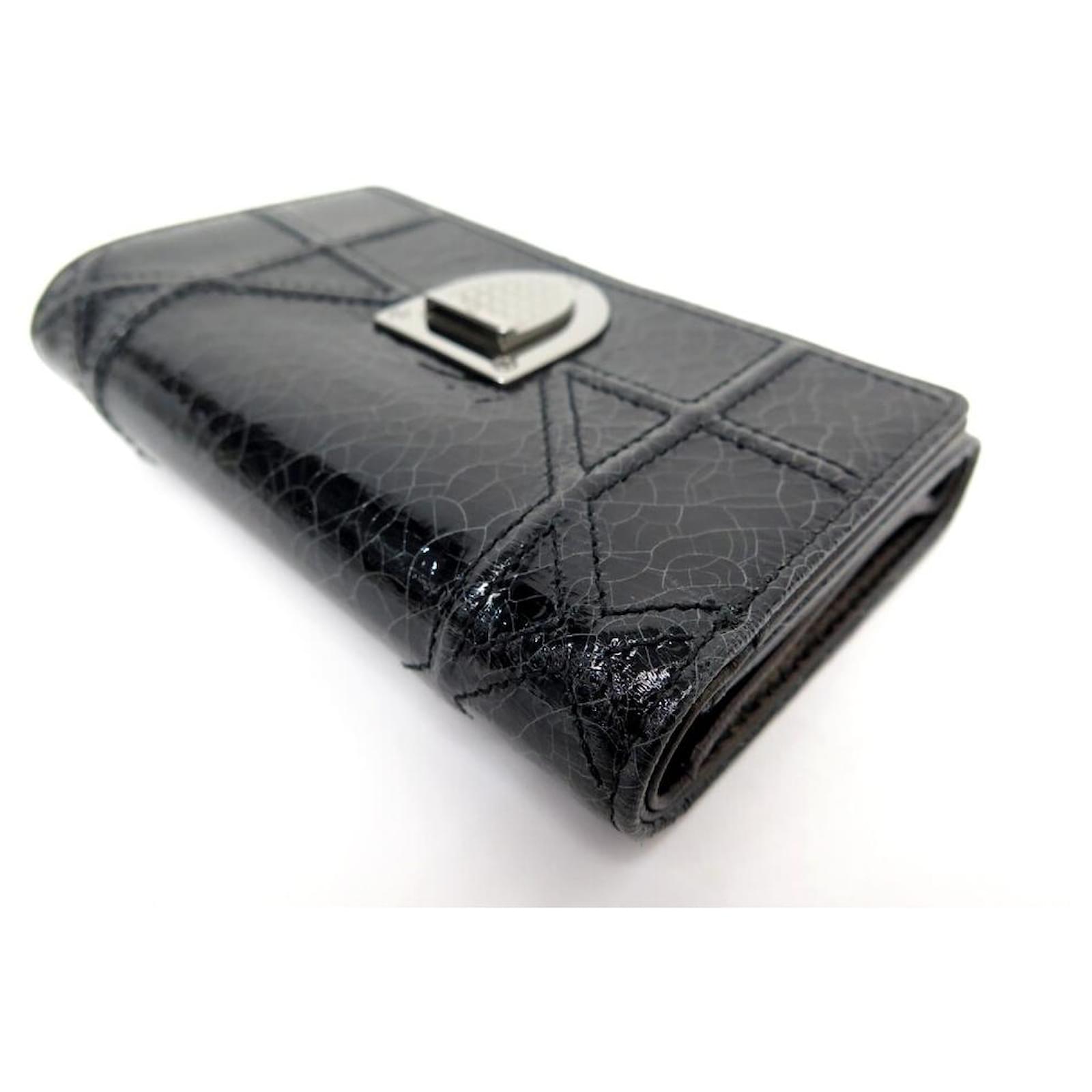 NEW CHRISTIAN DIOR DIORAMA WALLET BLACK PATENT LEATHER BLACK COIN ...