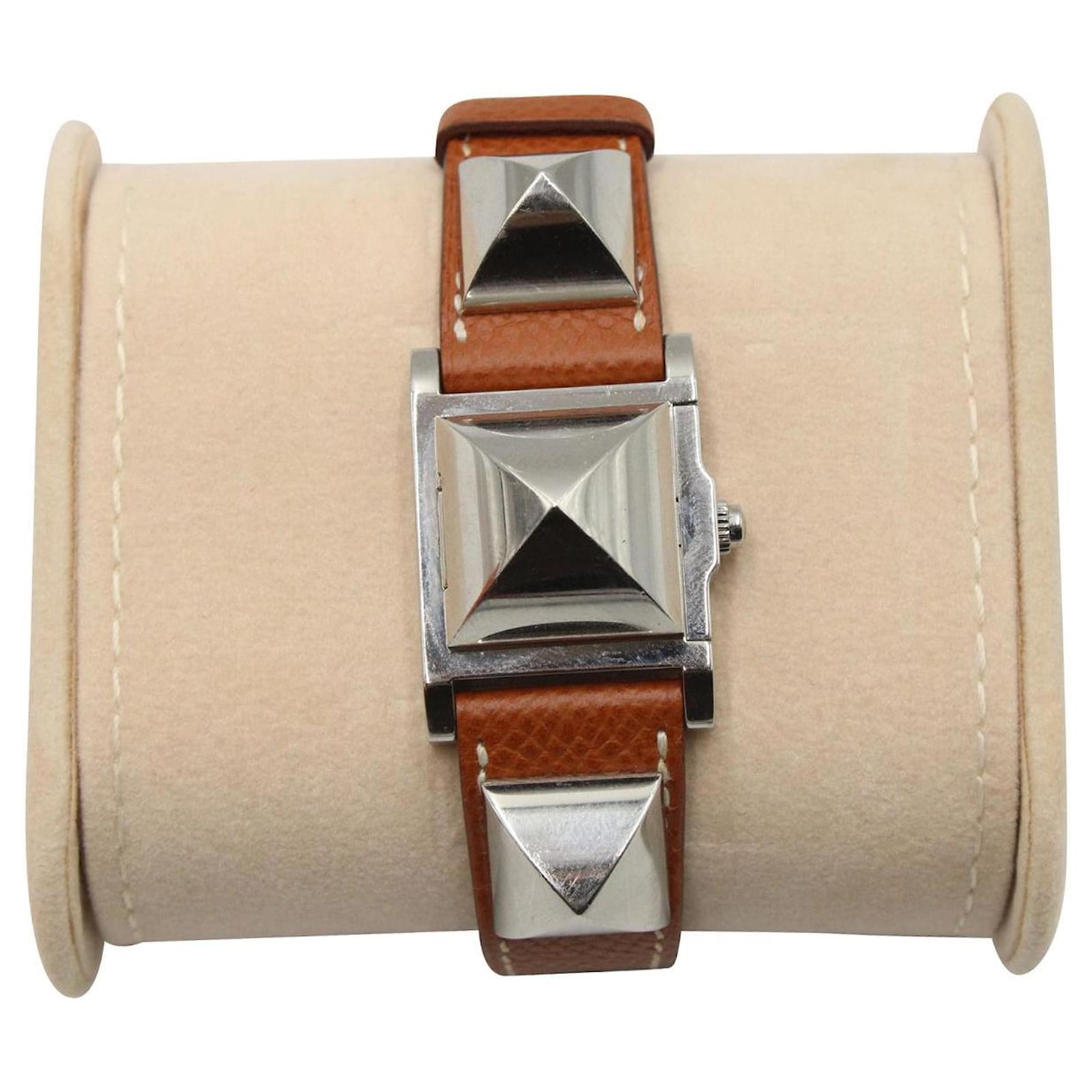 Hermès Medor Steel Barenia Leather Wrist Watch Brown ref.1060848 - Joli ...
