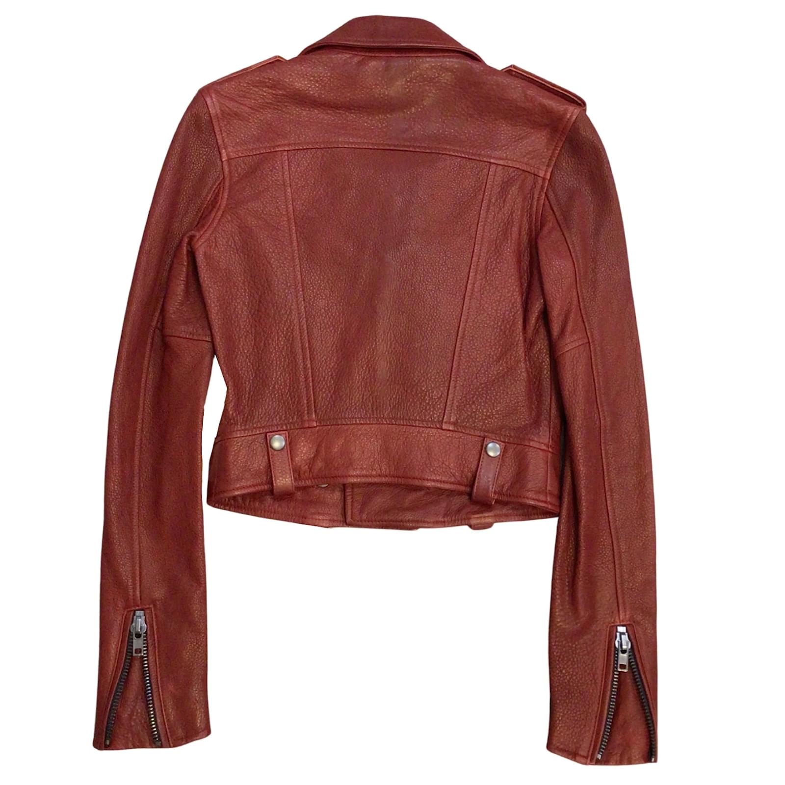BLK DNM Red Cropped Leather Biker Jacket ref.1061748 - Joli Closet