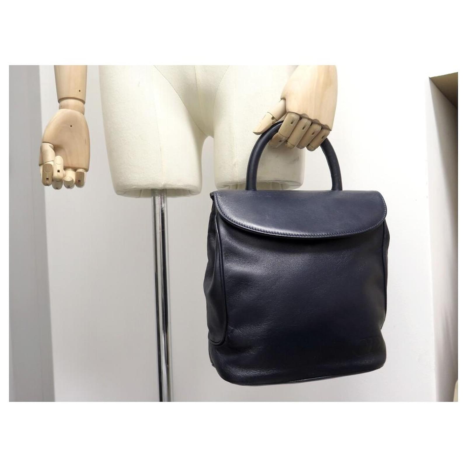 VINTAGE CHRISTIAN DIOR HANDBAG CD LOGO HANDBAG LEATHER BOX BLUE HAND ...