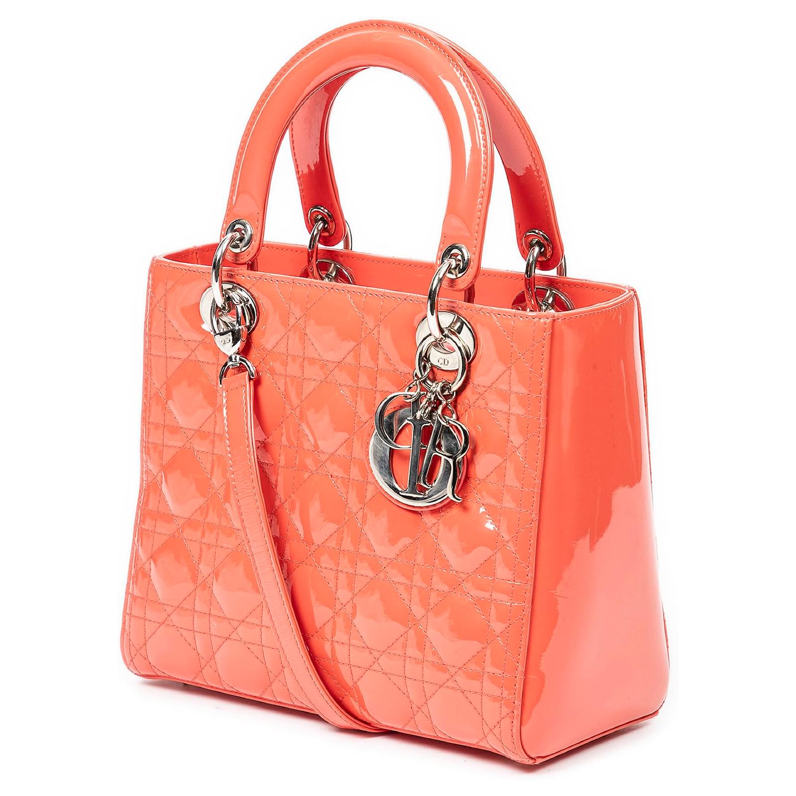 Dior Orange Medium Cannage Patent Lady Dior Leather Patent leather ref ...
