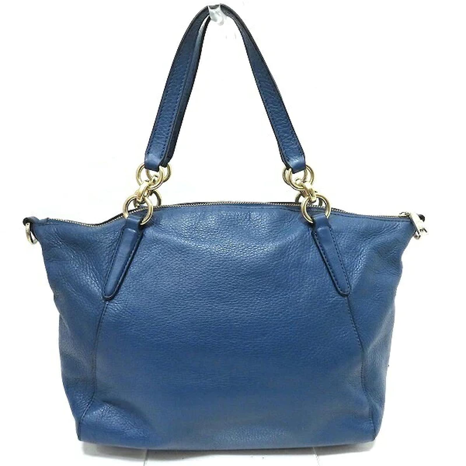 Coach Kelsey Pebble Tote Bag F26917 Blue Leather Pony-style calfskin ...