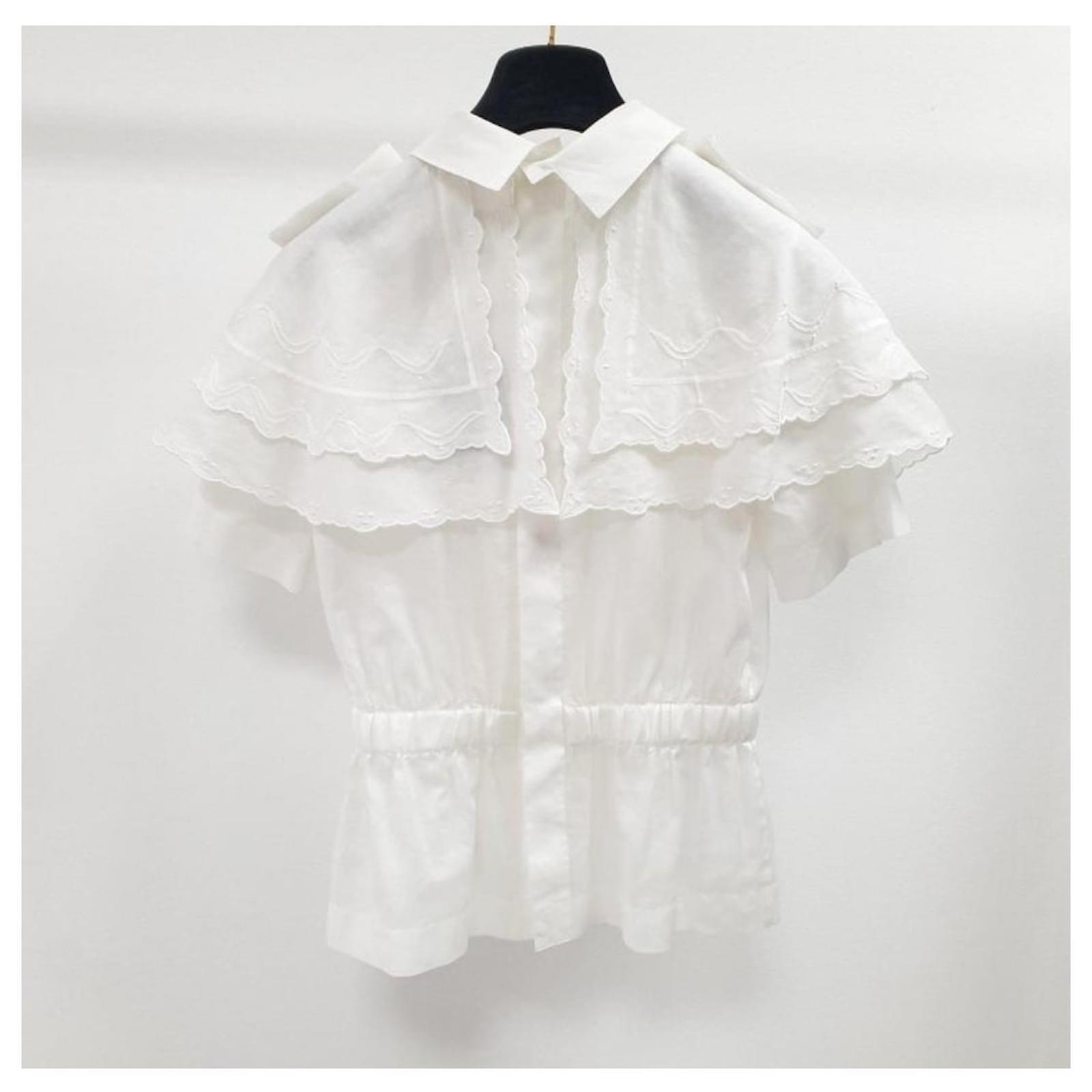 Chanel White Cotton Scalloped Overlay Detail Top ref.1067398 - Joli Closet