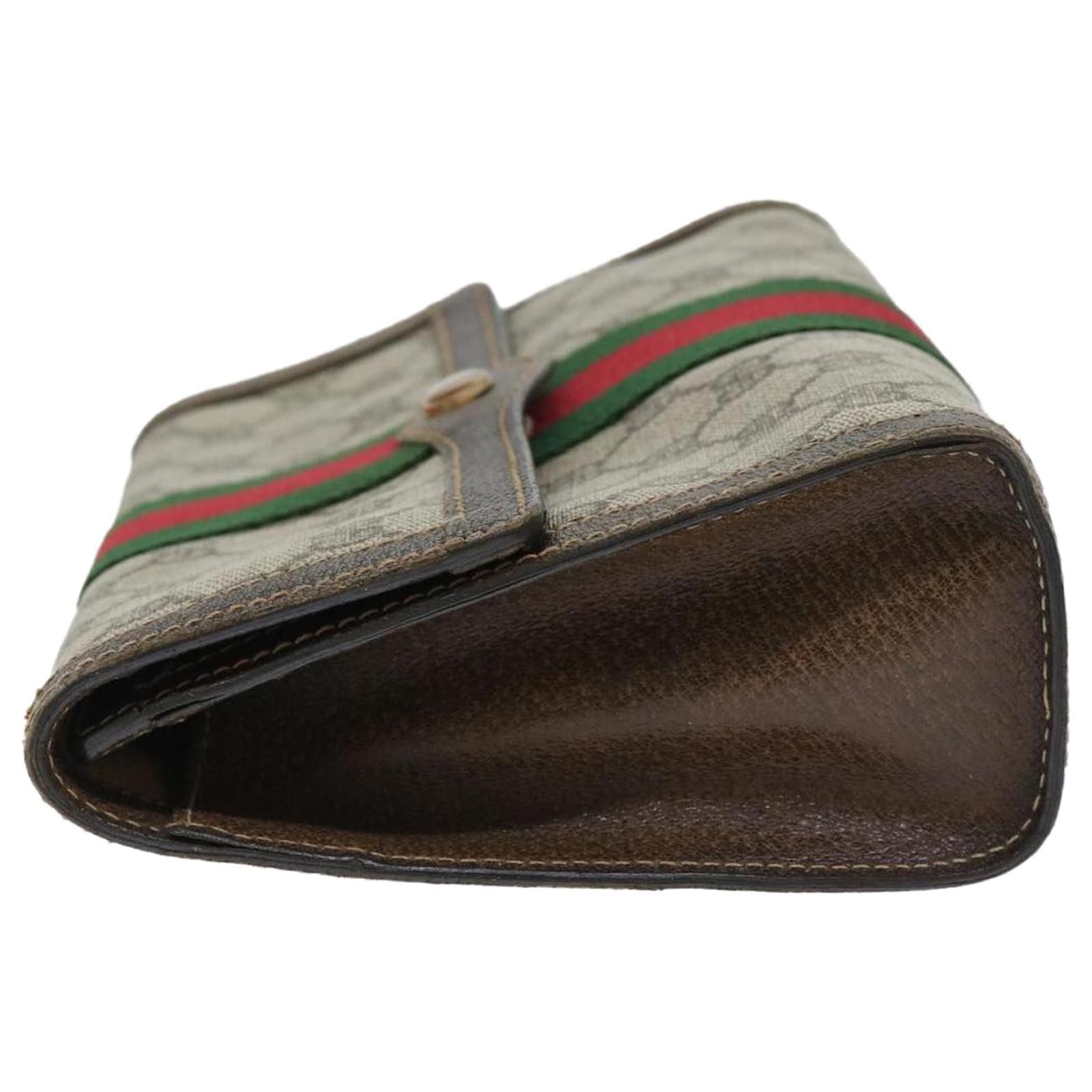 GUCCI GG Canvas Web Sherry Line Clutch Bag PVC Leather Beige Red Auth ...