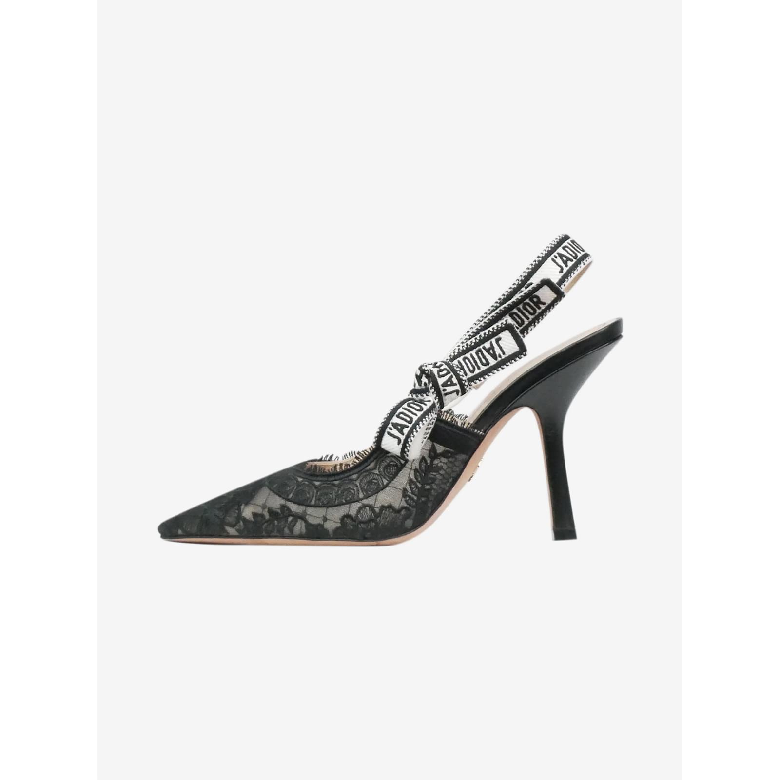 Christian Dior Black J'adior floral lace slingbacks - size EU 37 ref ...