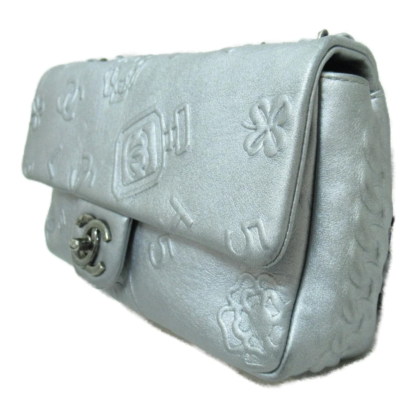 Chanel Embossed Leather Crossbody Bag Silvery Pony-style calfskin ref ...