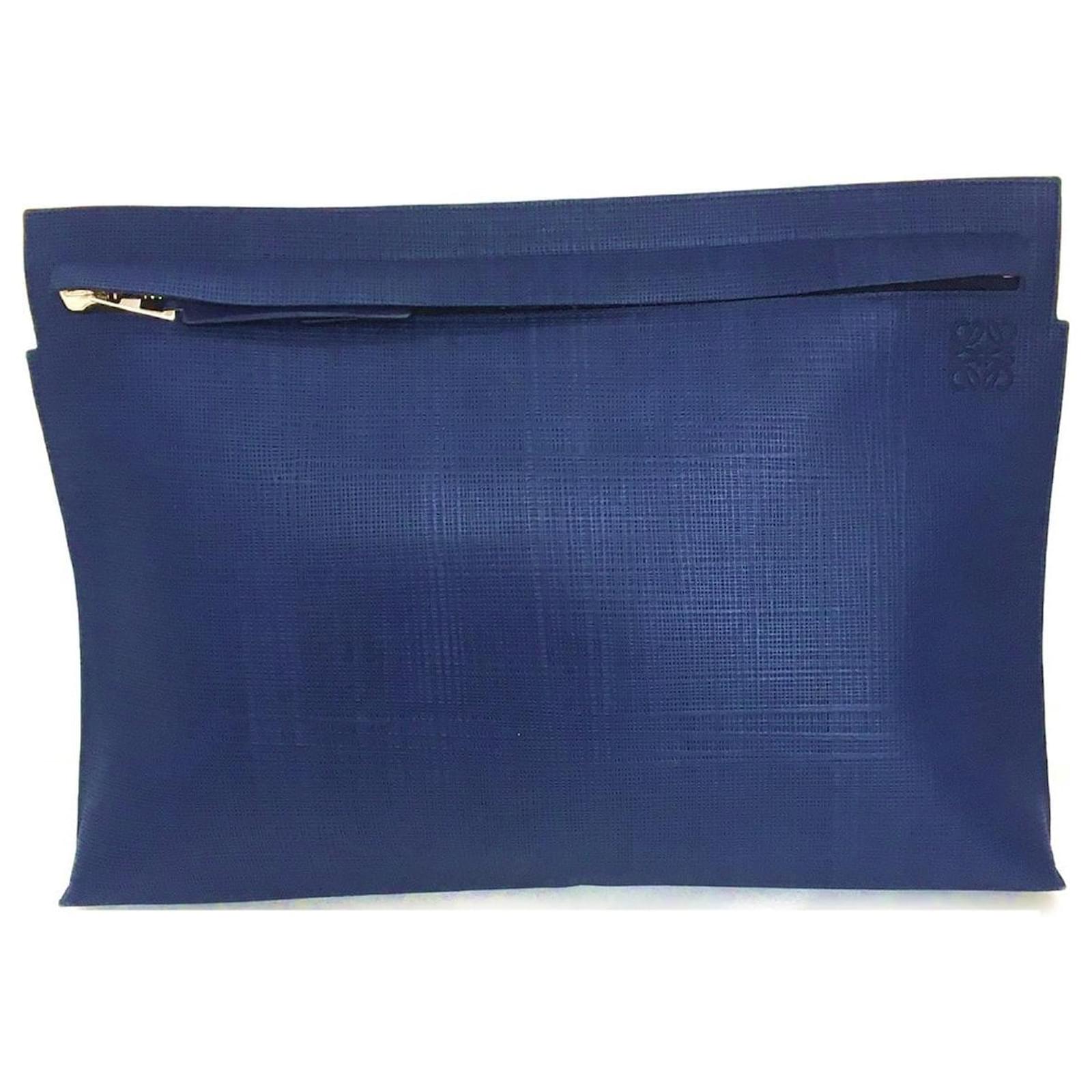 Loewe T pouch Navy blue Leather ref.1085433 - Joli Closet