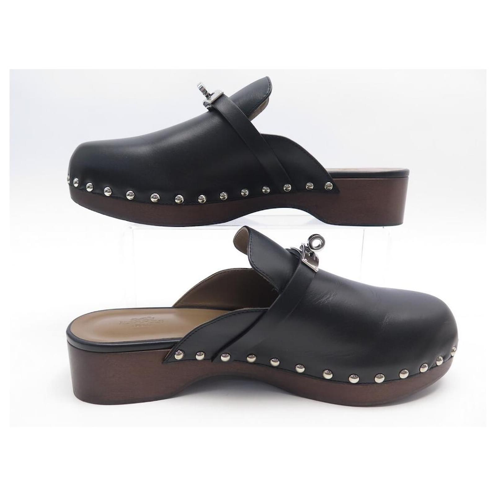 Hermès HERMES SHOES CARLOTTA MULES CLOGS 40 CLASP KELLY LEATHER SHOES ...