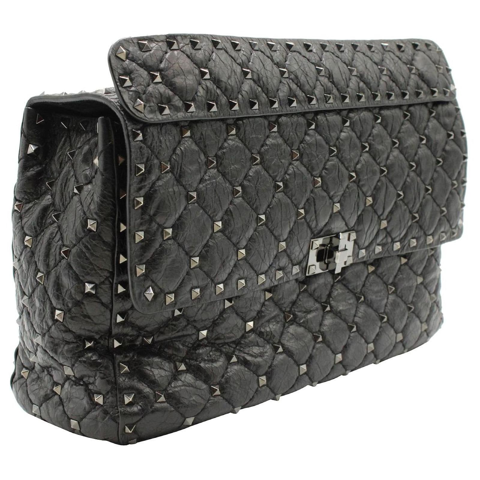Valentino Craquele Nappa Large Rockstud Spike Shoulder Bag in Black ...