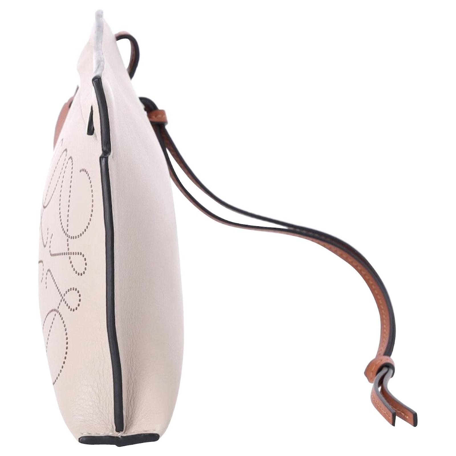 Loewe T-Pouch Mini Perforated Clutch in Cream Leather White ref.1093617 ...