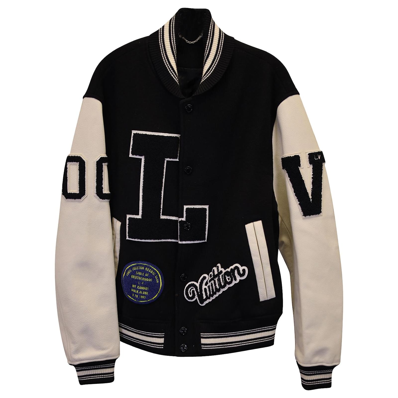 Louis Vuitton Varsity Jacket in Black and White Cotton and Leather ref ...