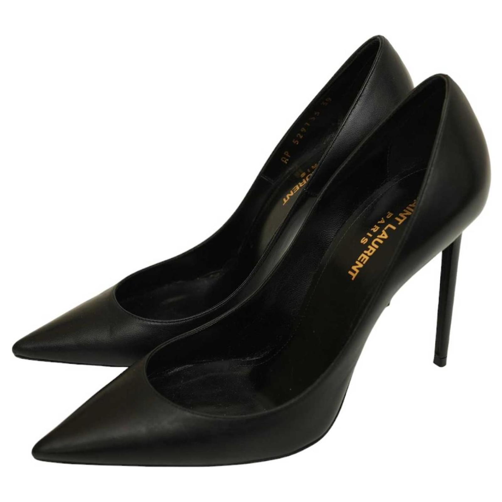 Saint Laurent YSL ZOE Black Calf Skin Leather Heels Stiletto Pumps 39 ...