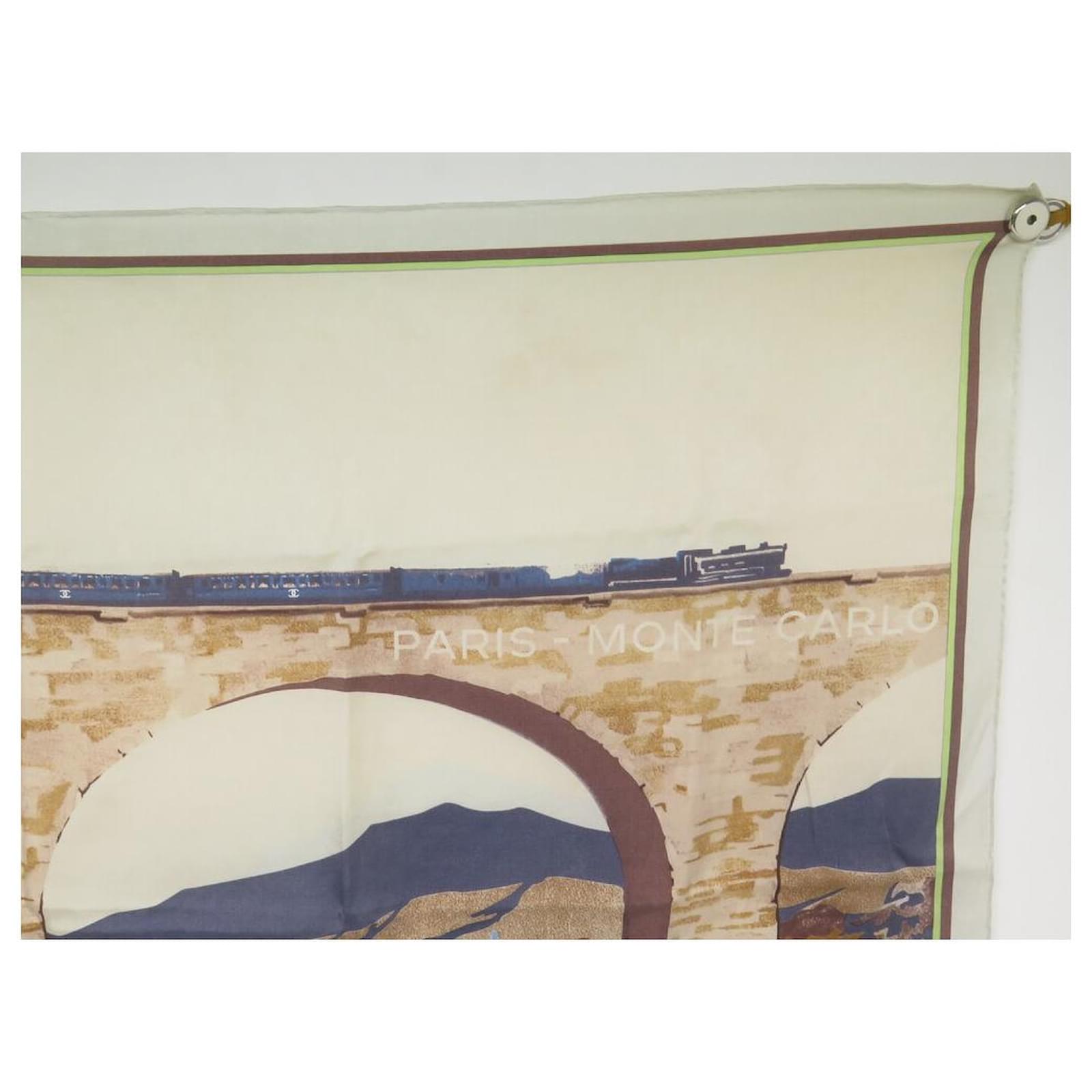 RARE CHANEL SCARF BY THE BLUE TRAIN MONTE CARLO COCO CARRE 70 SILK ...