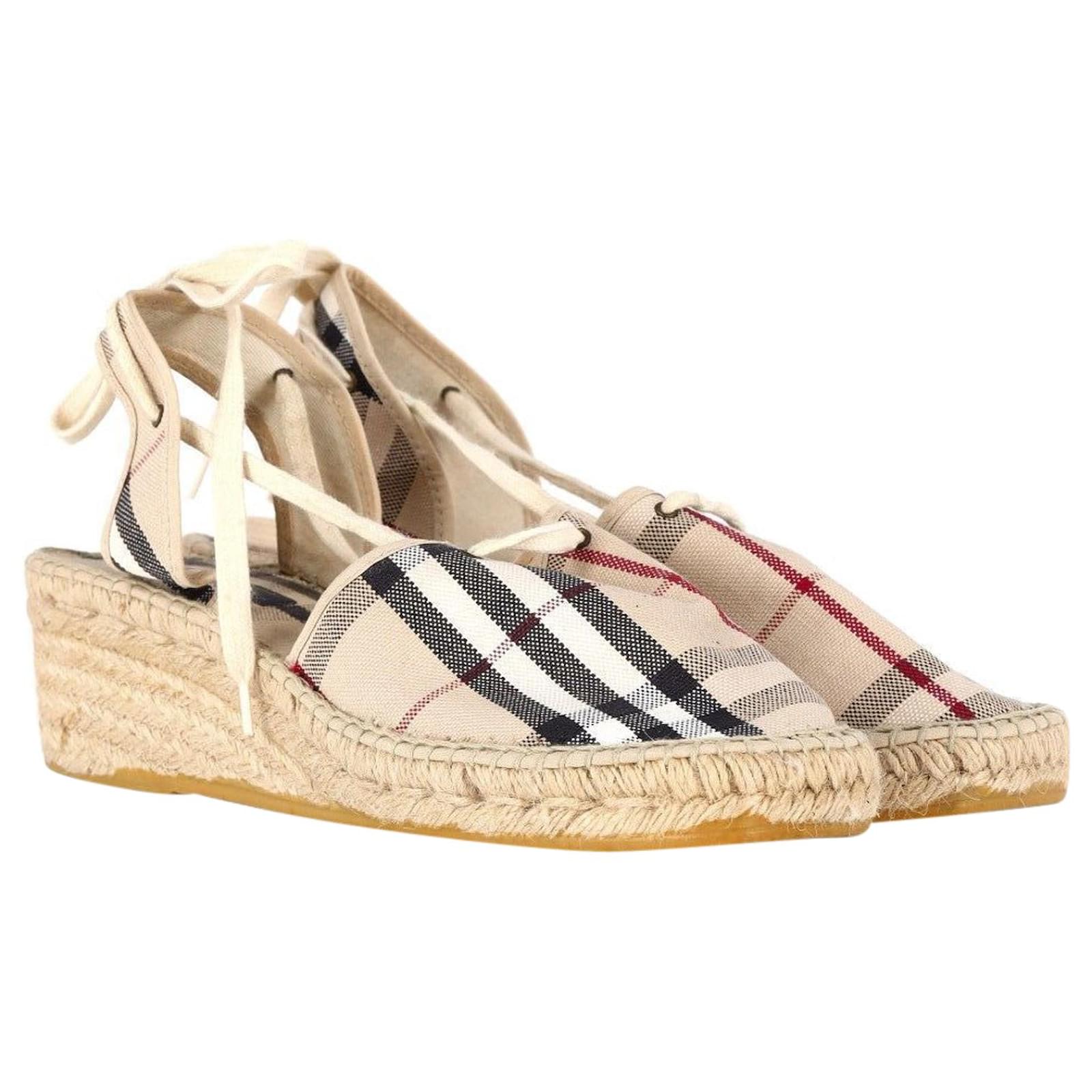 Burberry Nova Check Espadrille Wedge Sandals in Beige Canvas Cloth ref ...