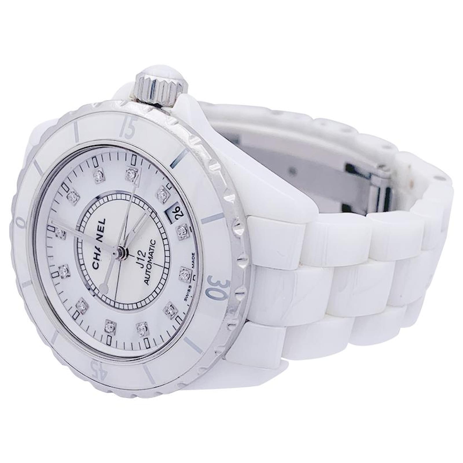 Montre Chanel "J12" céramique blanche, diamants. Acier ref.1208587 - Joli Closet