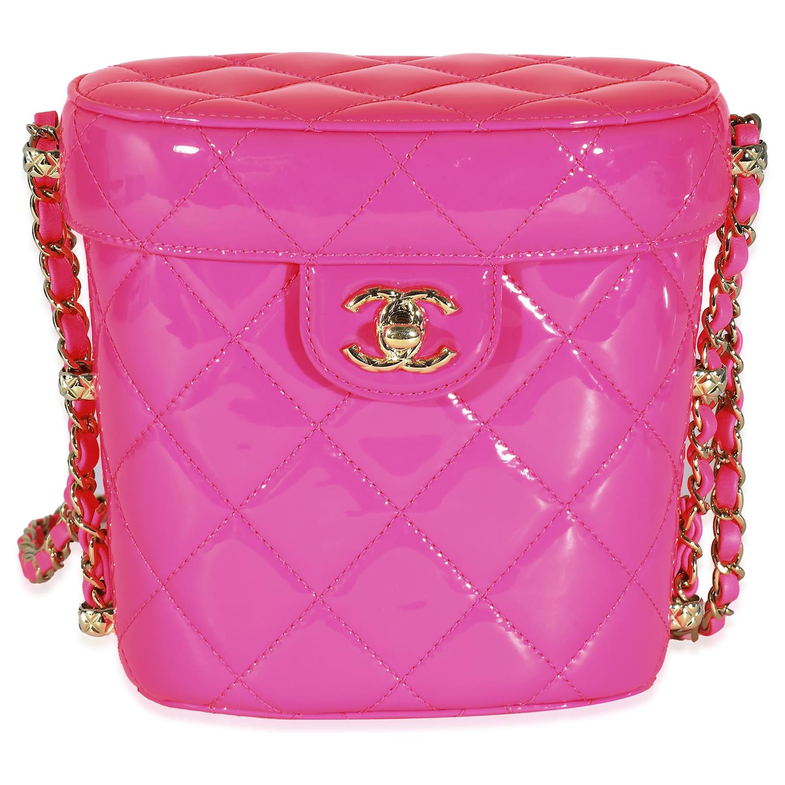 Chanel 23C Neon Pink Quilted Patent Vanity Case Patent leather ref ...