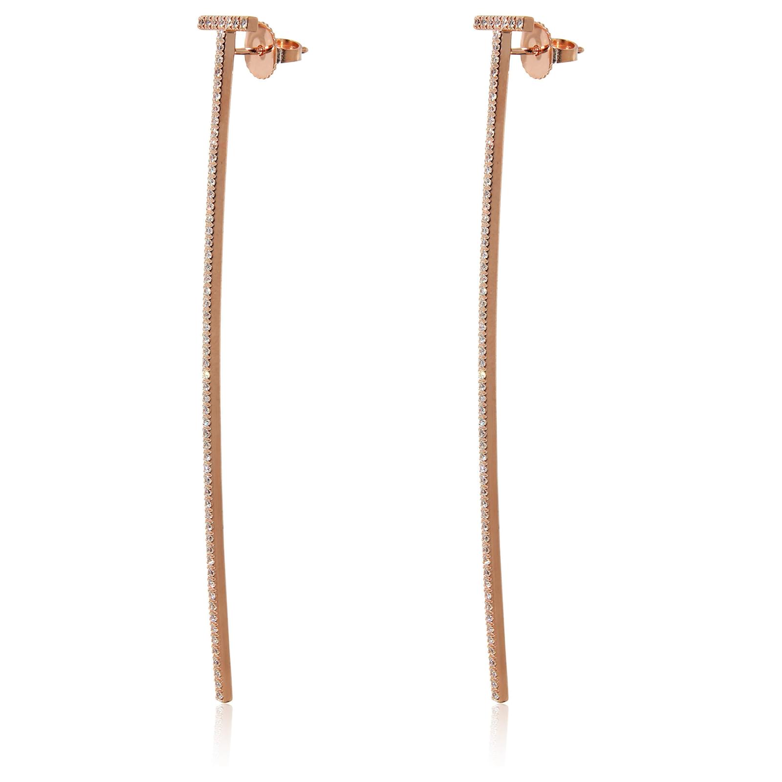 TIFFANY & CO. Tiffany T Elongated Wire Bar Earrings in 18k Rose Gold 0. ...