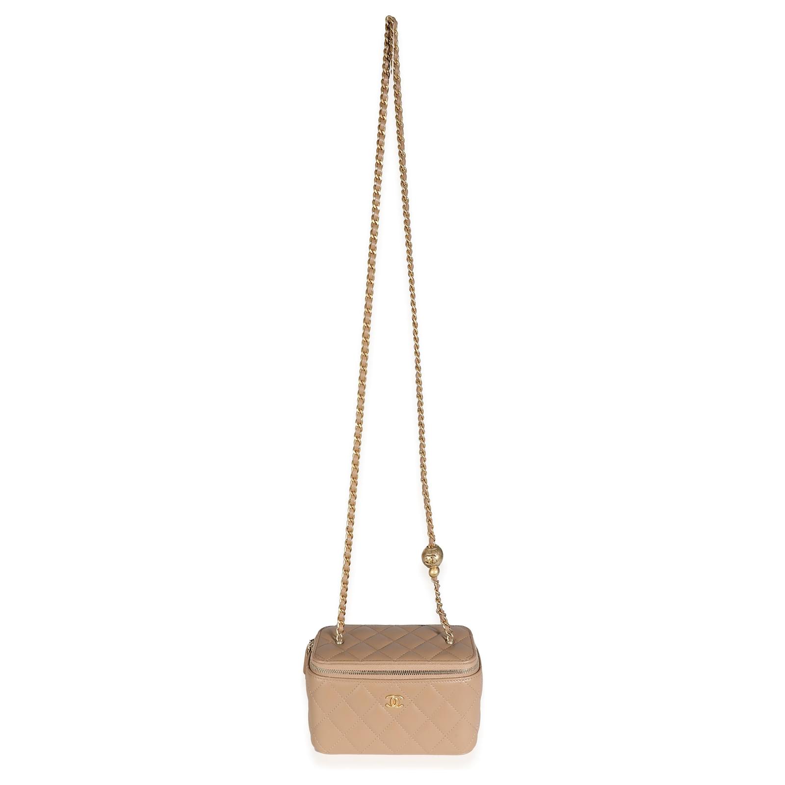 Chanel 22B Beige Quilted Lambskin Small Pearl Crush Vanity Case With ...