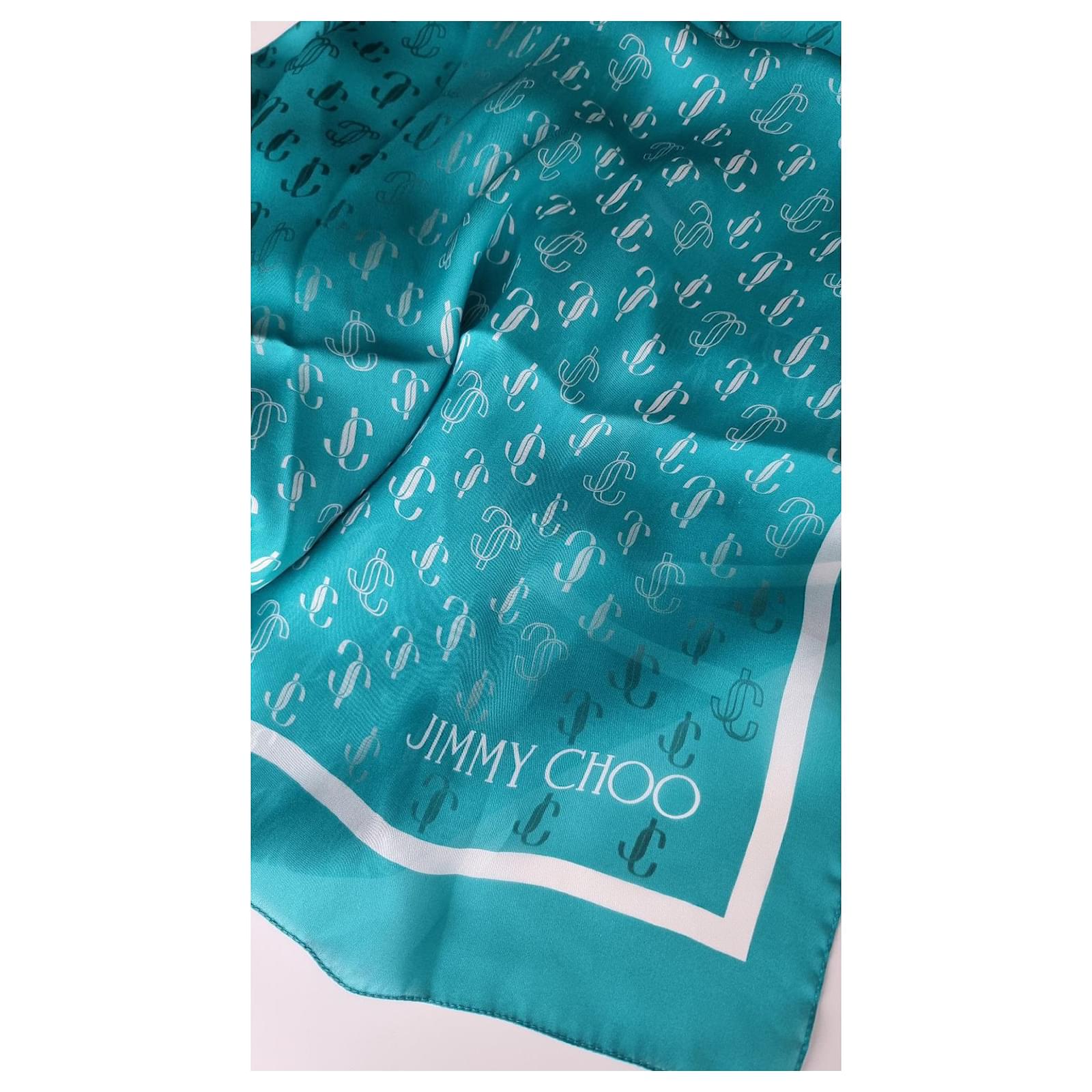 Jimmy Choo turquoise silk logo printed scarf ref.1252640 - Joli Closet