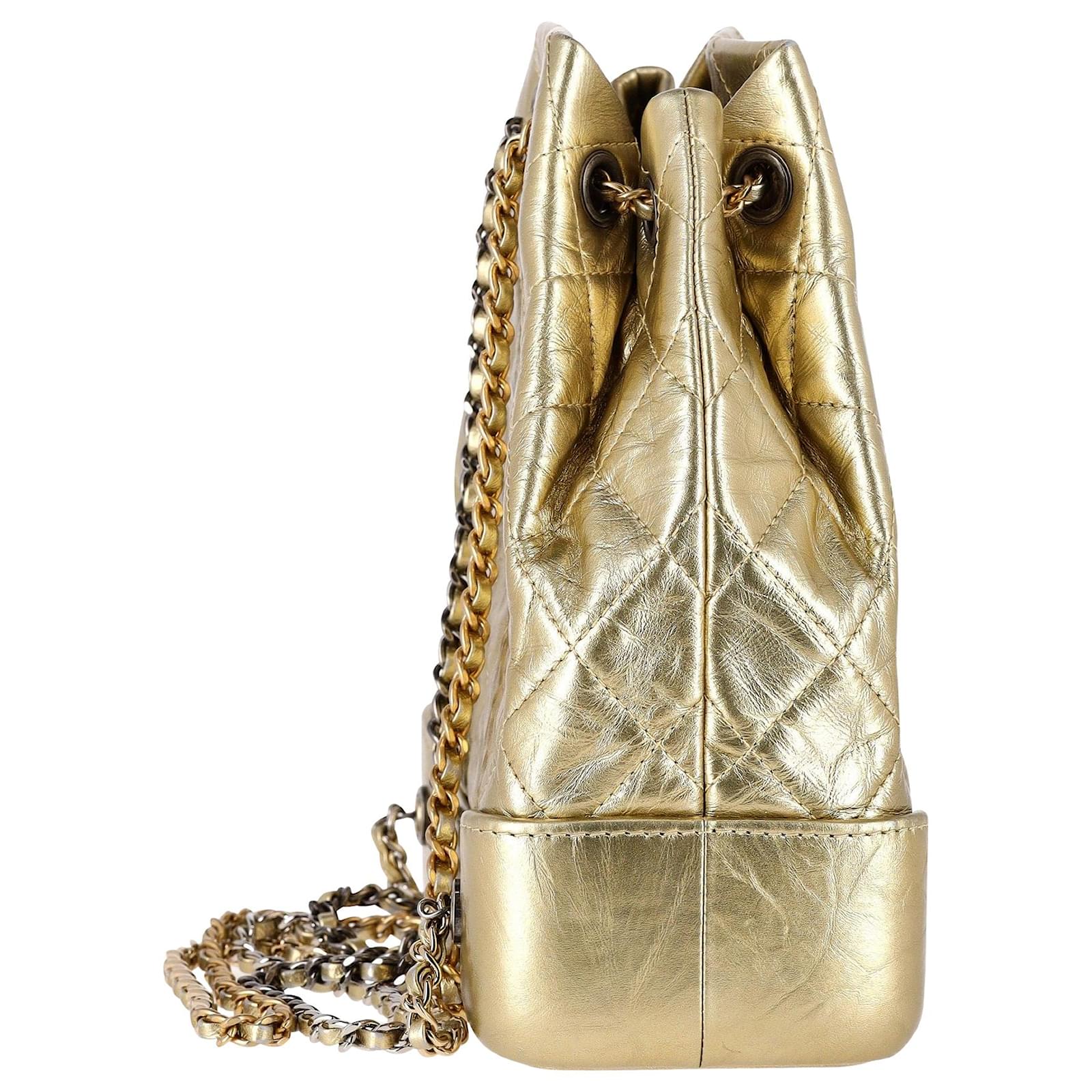 Chanel Metallic Quilted Gabrielle Small Backpack in Gold calf leather ...