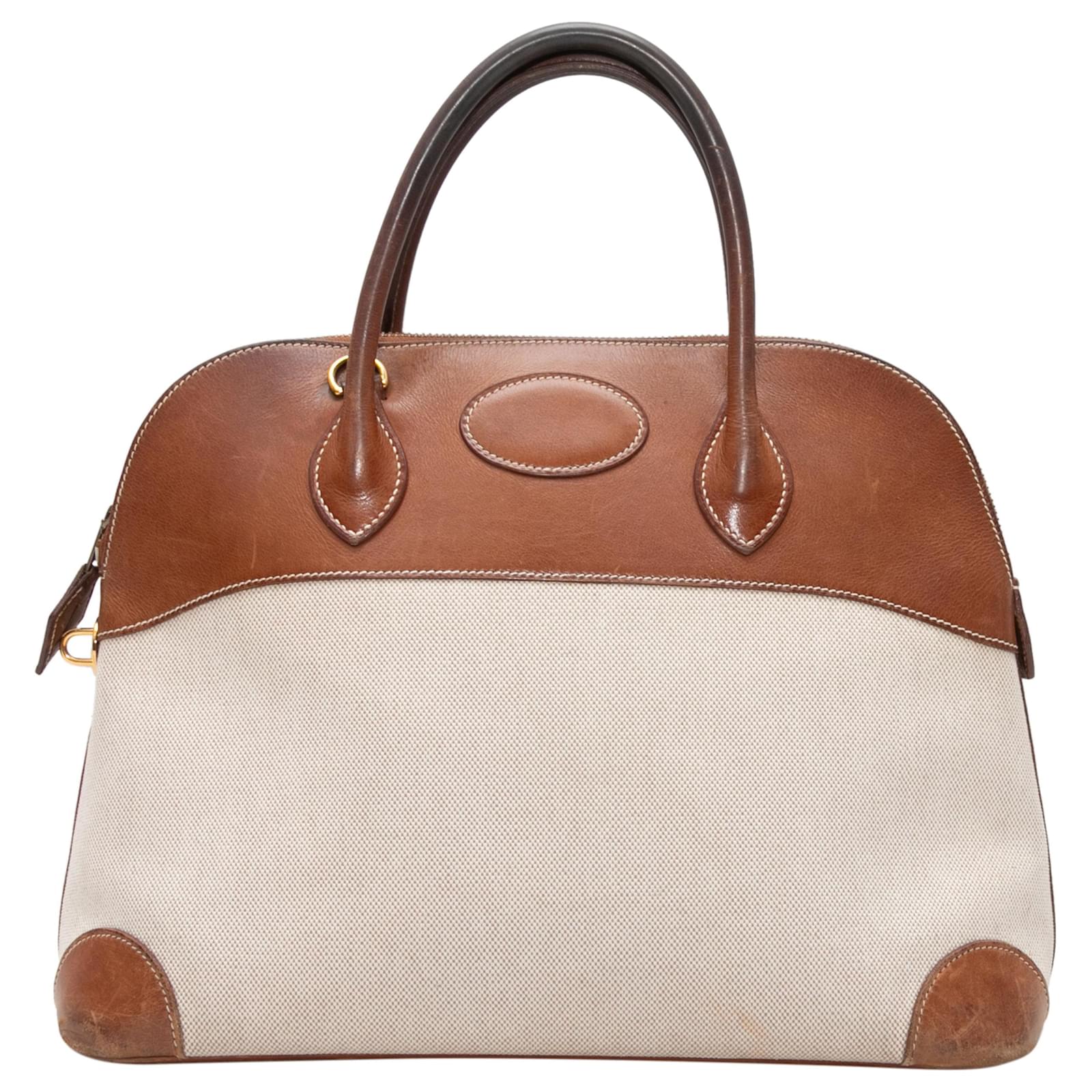 Hermès Vintage Cream & Tan Hermes Toile & Barenia Bolide 35 Leather ref ...