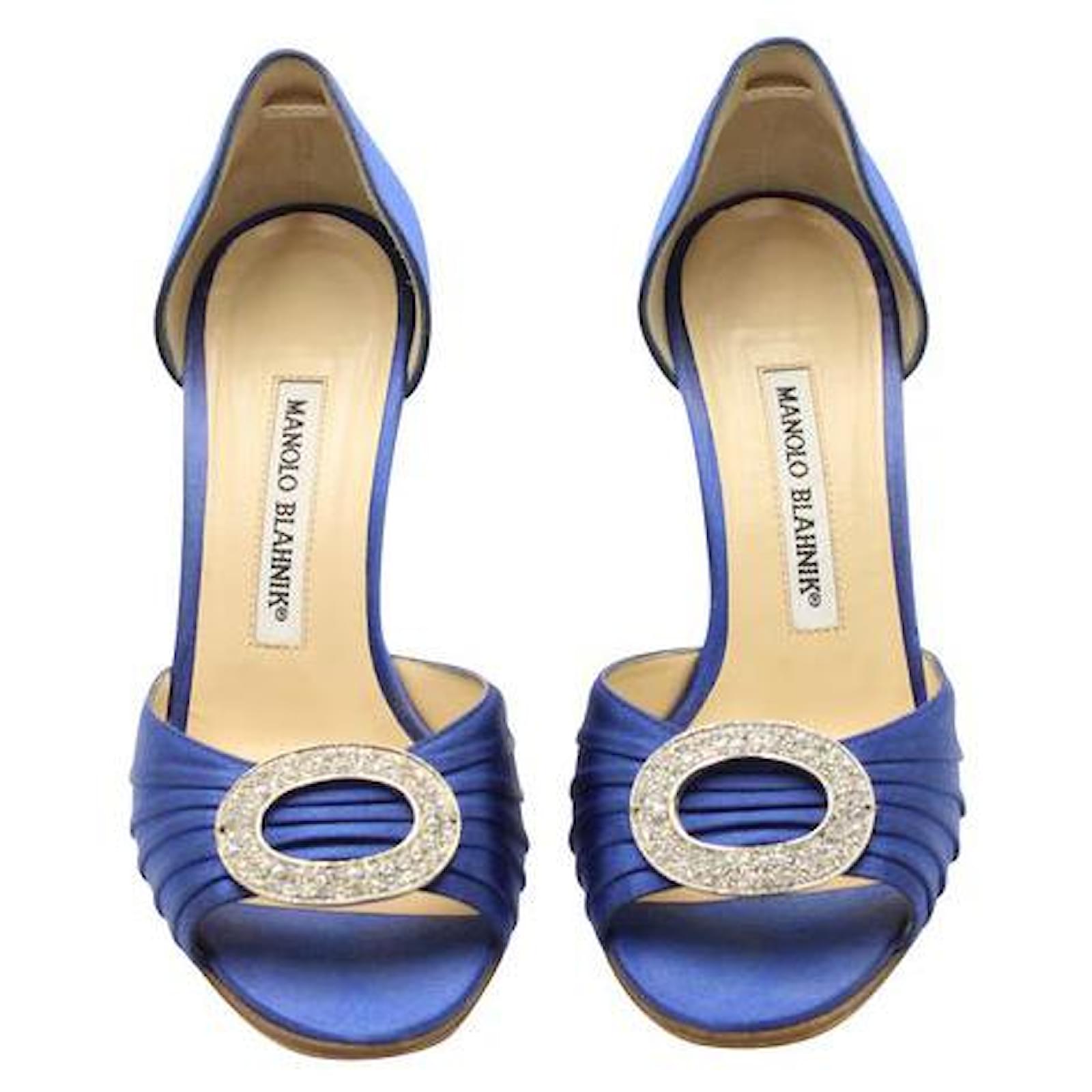 Manolo Blahnik Royal Blue Satin Heels with Crystal Embellishments ...