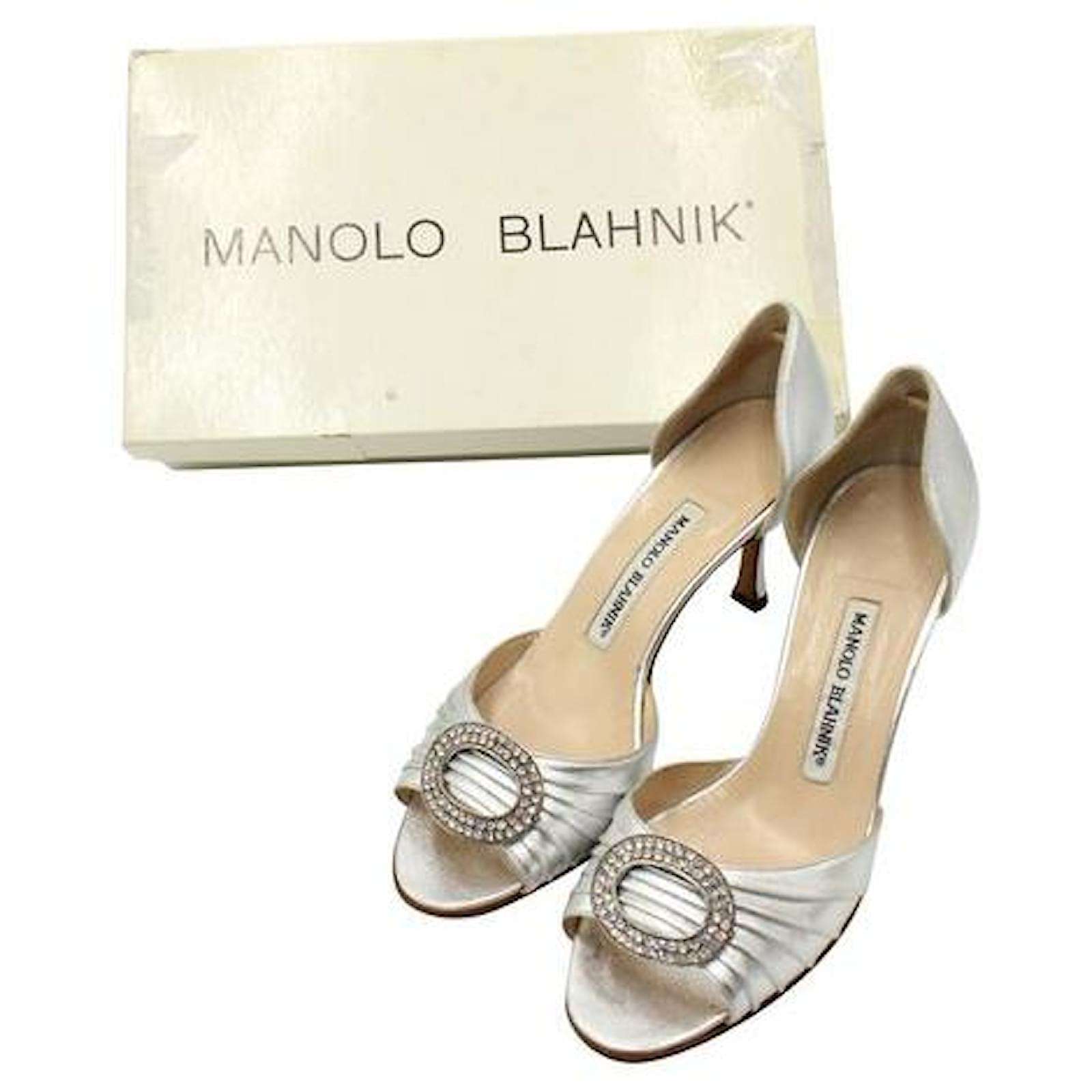 Manolo Blahnik Silver Heels With Crystal Embellishments Manolo Blahnik Silver Heels With Crystal Embellishments