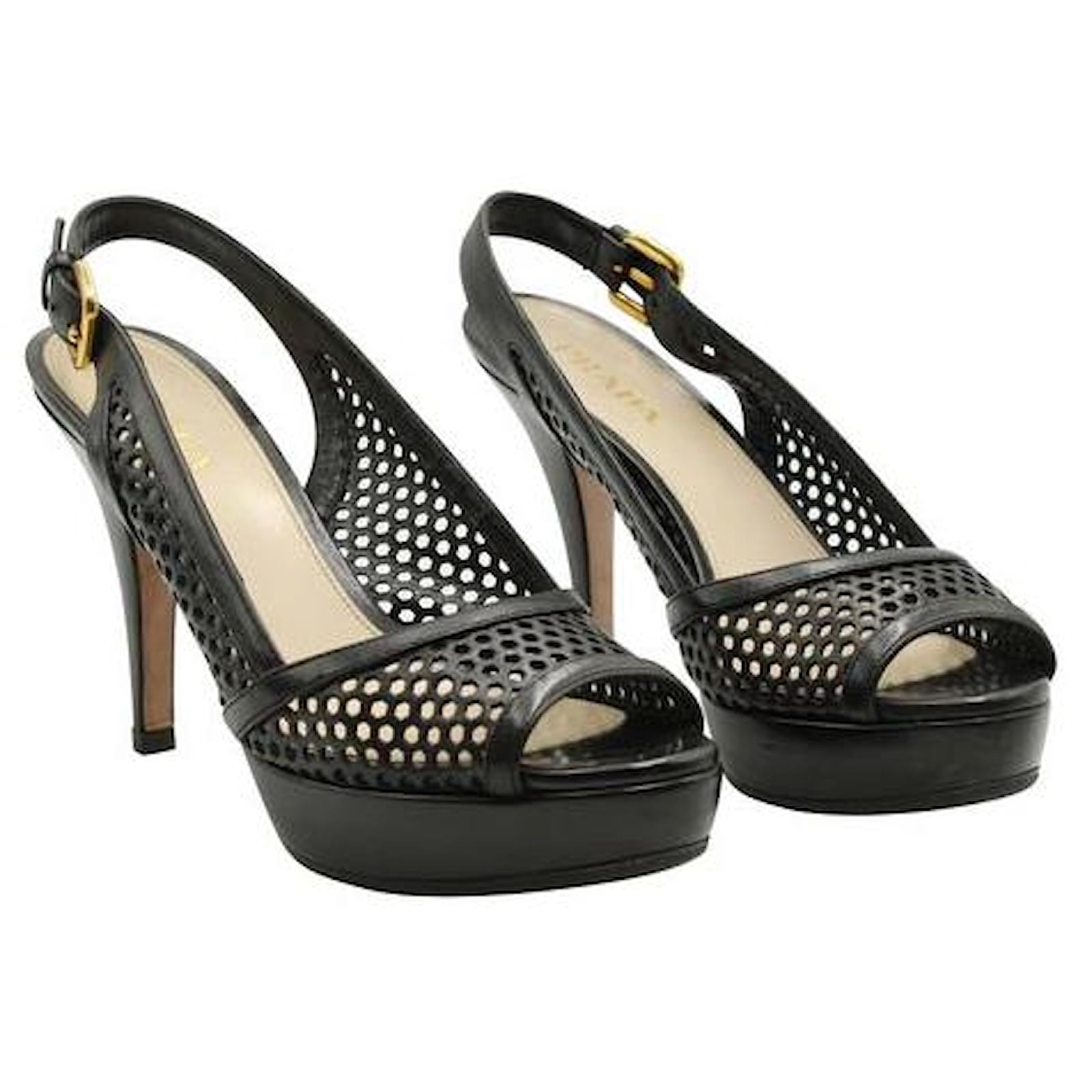 Prada Black Leather Mesh Slingback Heels ref.1286660 - Joli Closet