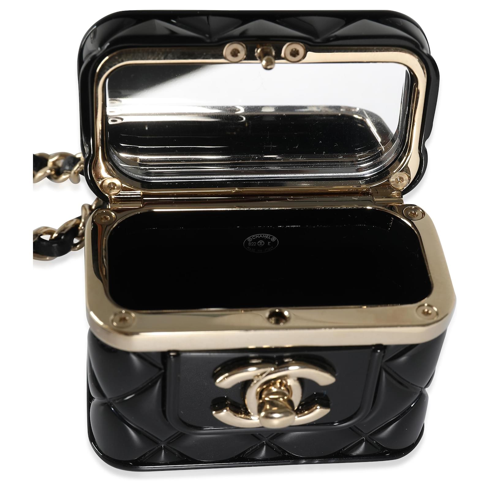 CHANEL B 22 K Mini Vanity Case Pendant in Gold Toned Base Metal ...
