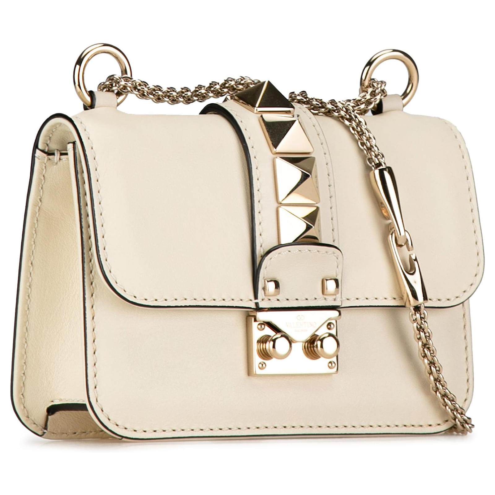 Valentino White Mini Rockstud Glam Lock Crossbody Cream Leather Pony ...