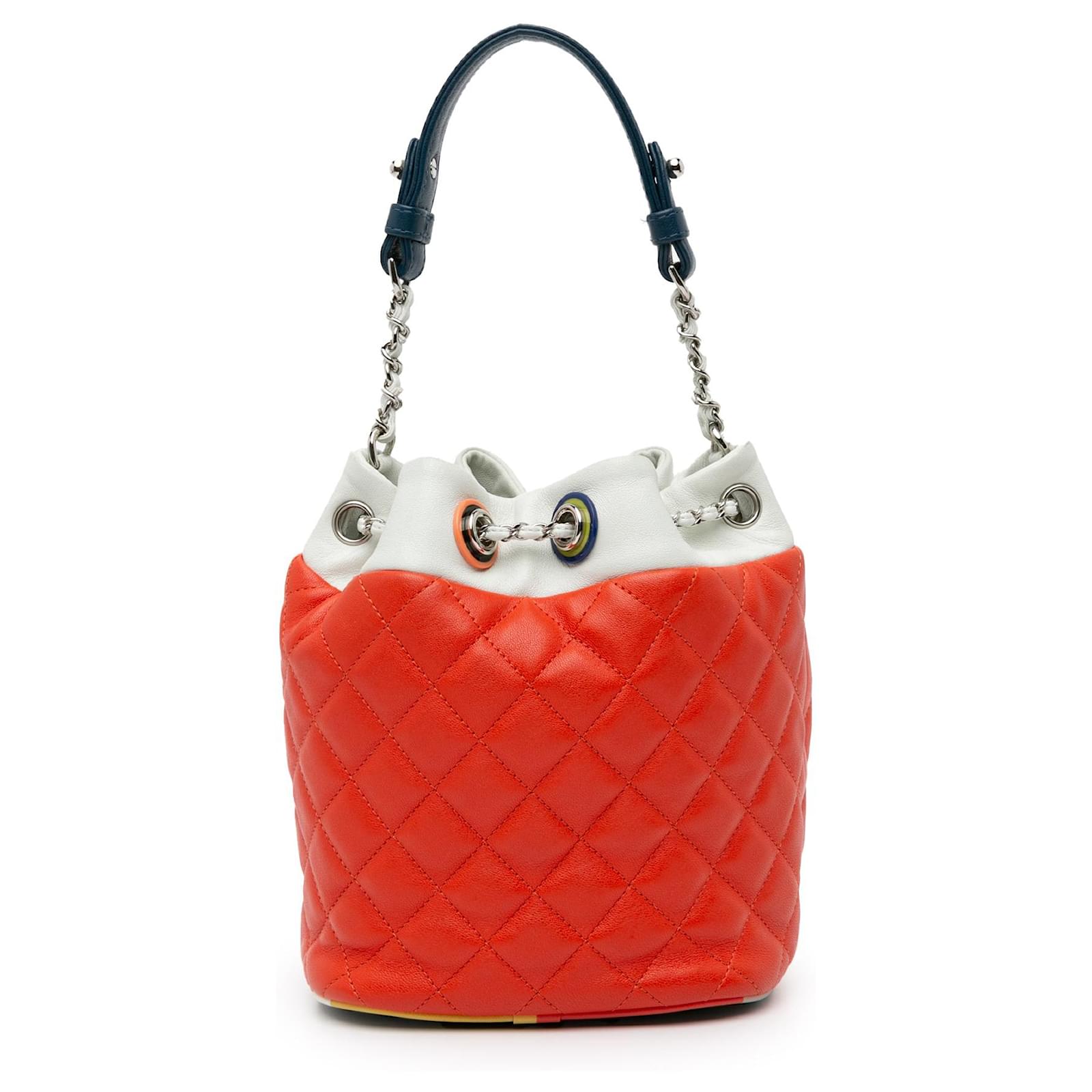 Red Chanel CC Quilted Lambskin Cuba Drawstring Bucket Leather ref ...