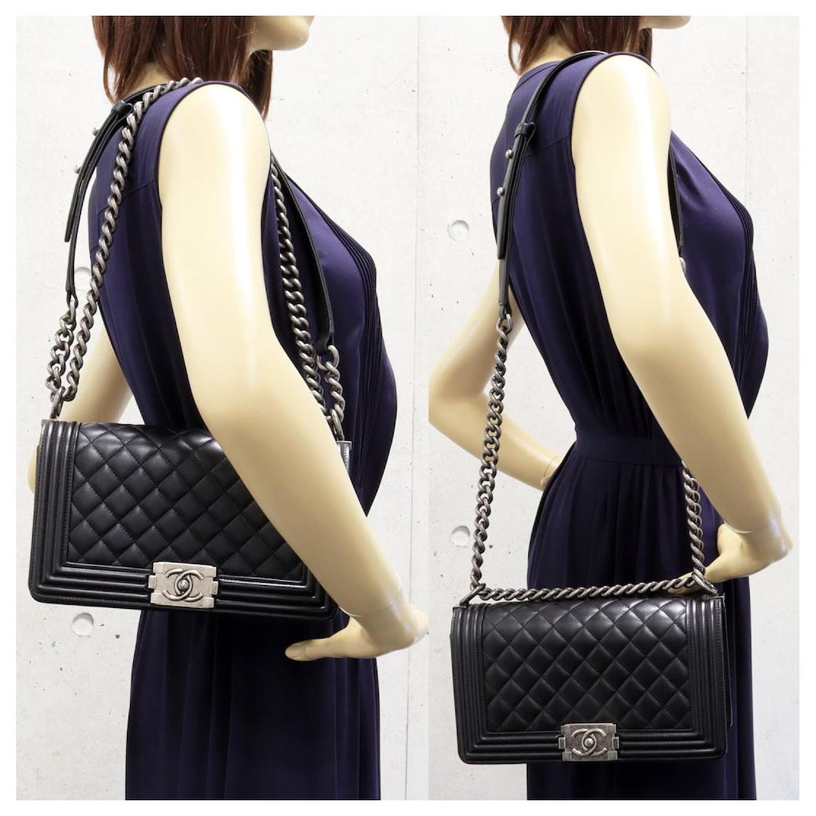 Chanel Boy Chanel Lambskin Chain Shoulder Bag A67086 in Pristine Black ...