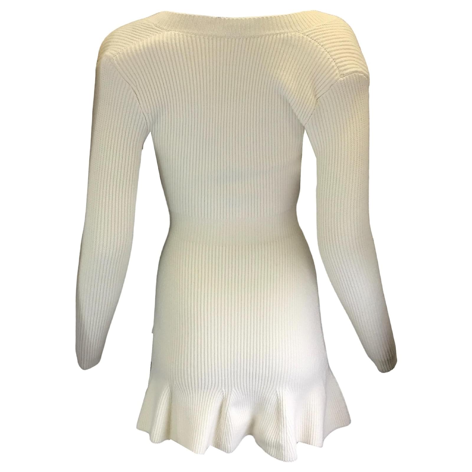 Elisabetta Franchi Butter Knit Mini Dress with Gored Skirt Cream ...